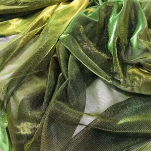 1yard Gold Green Iridescent Mesh Fabric,2way Stretch Soft Smooth Magic ...