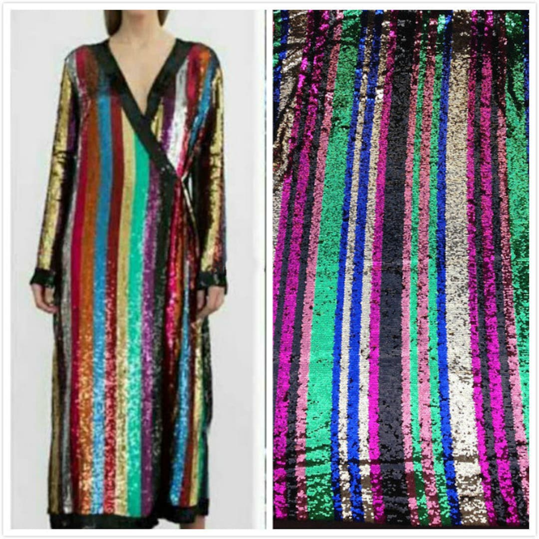 New!!1 Yard Multicolor Sequin Fabric,stripe Sequin Dress Fabric,mix-6 ...