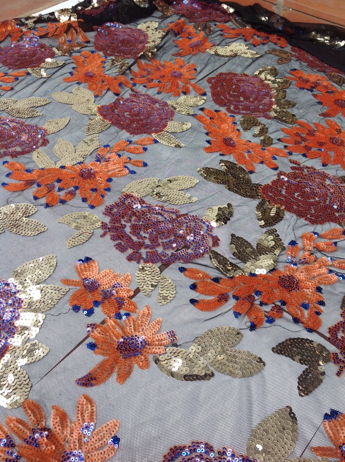 1 Yard Sequin Dress Fabricneon Orange&silver Sequin - Etsy