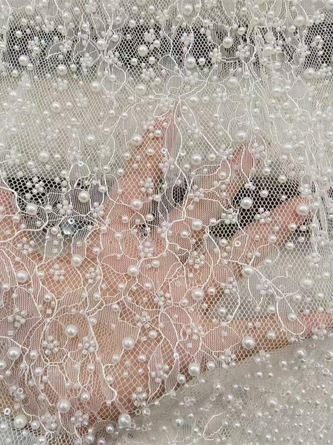 Heavy Bead Pearls Lace Fabric,3style Beads Embroidery on Hollow Out ...