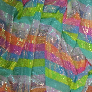 1 Yard Rainbow Strip Sequin Fabric,mix 6 Colors Flower Dress,neon Color ...