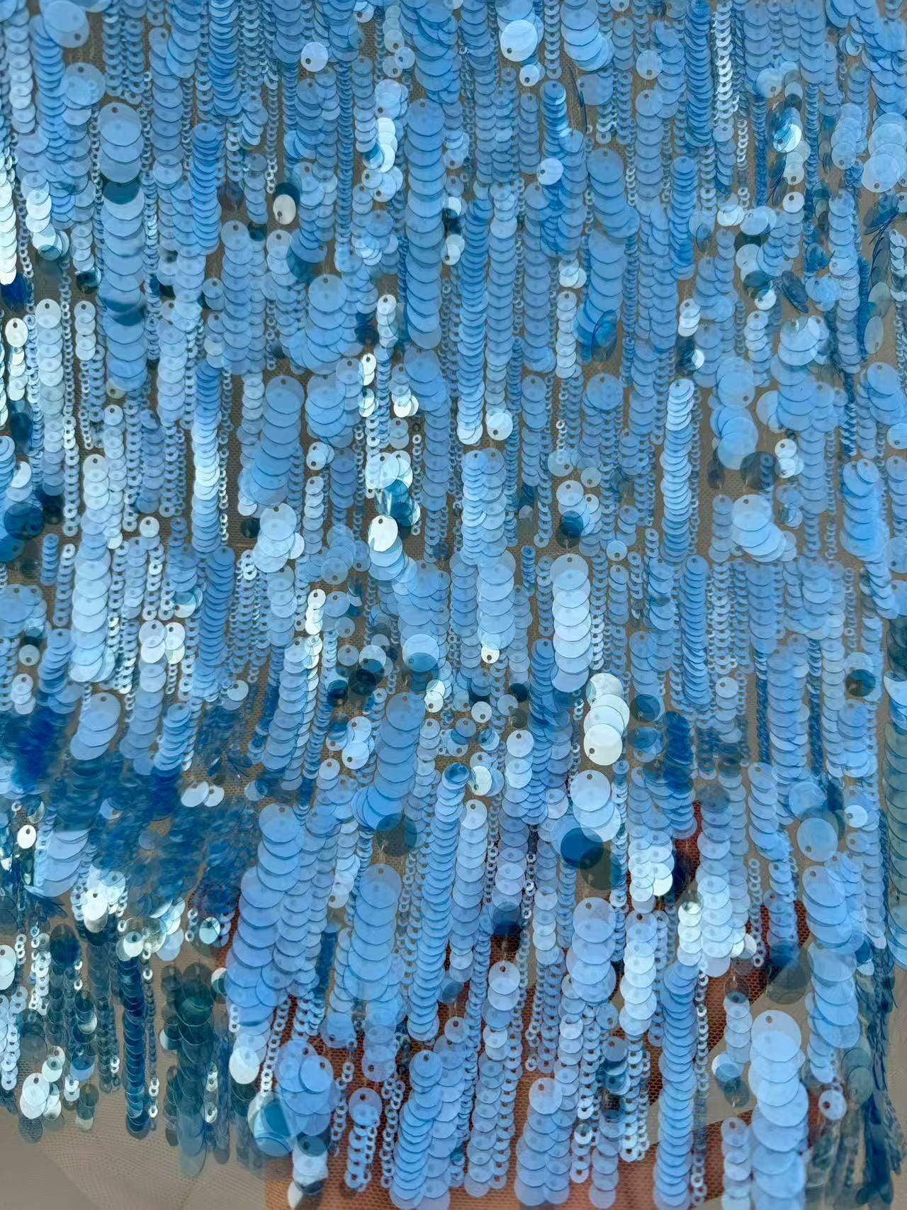 Crystal Blue Sequin Fabric of Strip Pattern,4styles Sequins Mesh Fabric ...