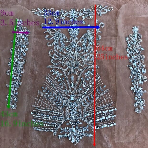 1set/2 PC Silver White Beaded Lace Applique,gorgeous Lace Fabric ...