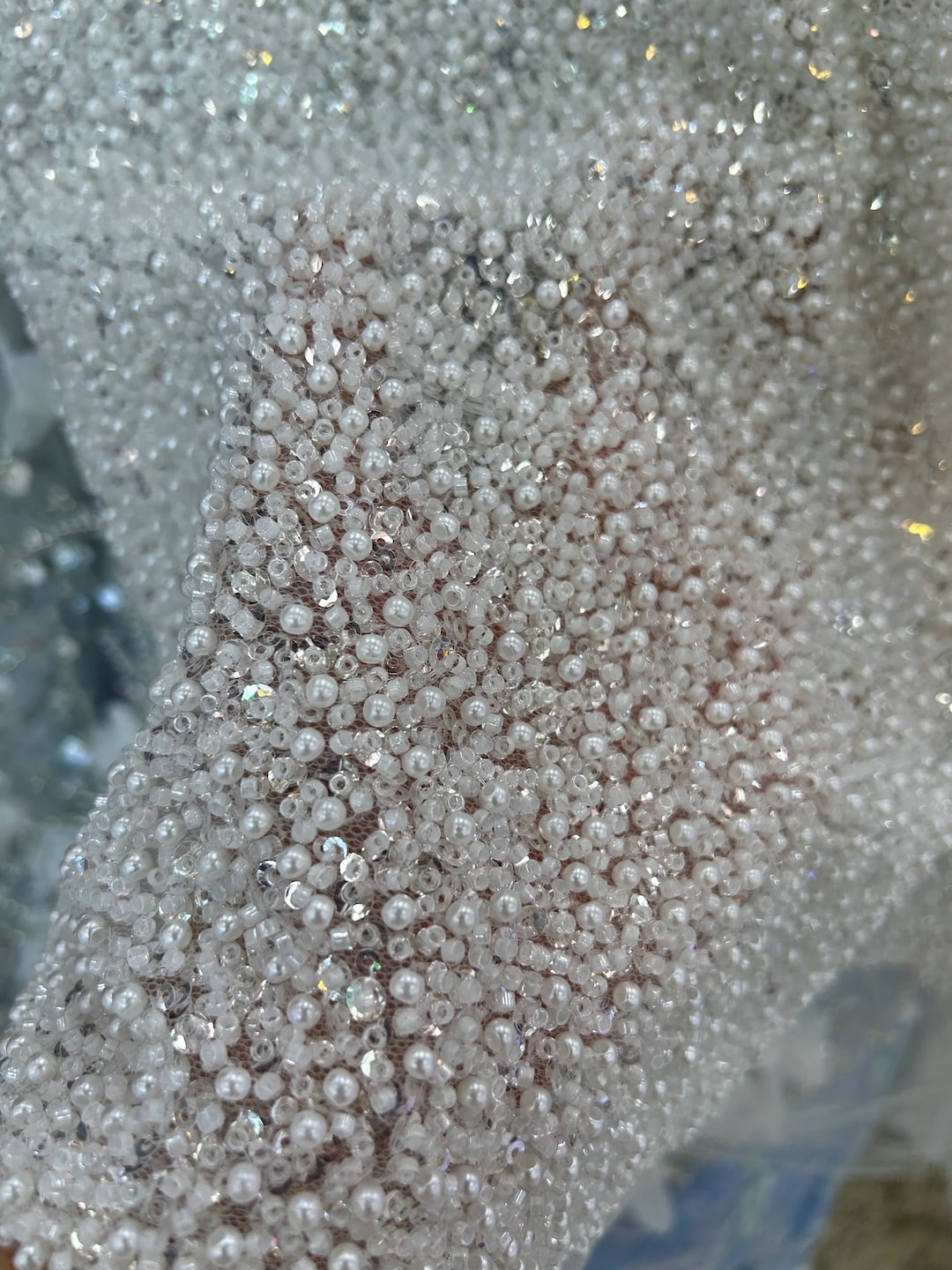 1yard Super High Quality Off-white Beaded Lace Fabric,full Bead Wedding ...