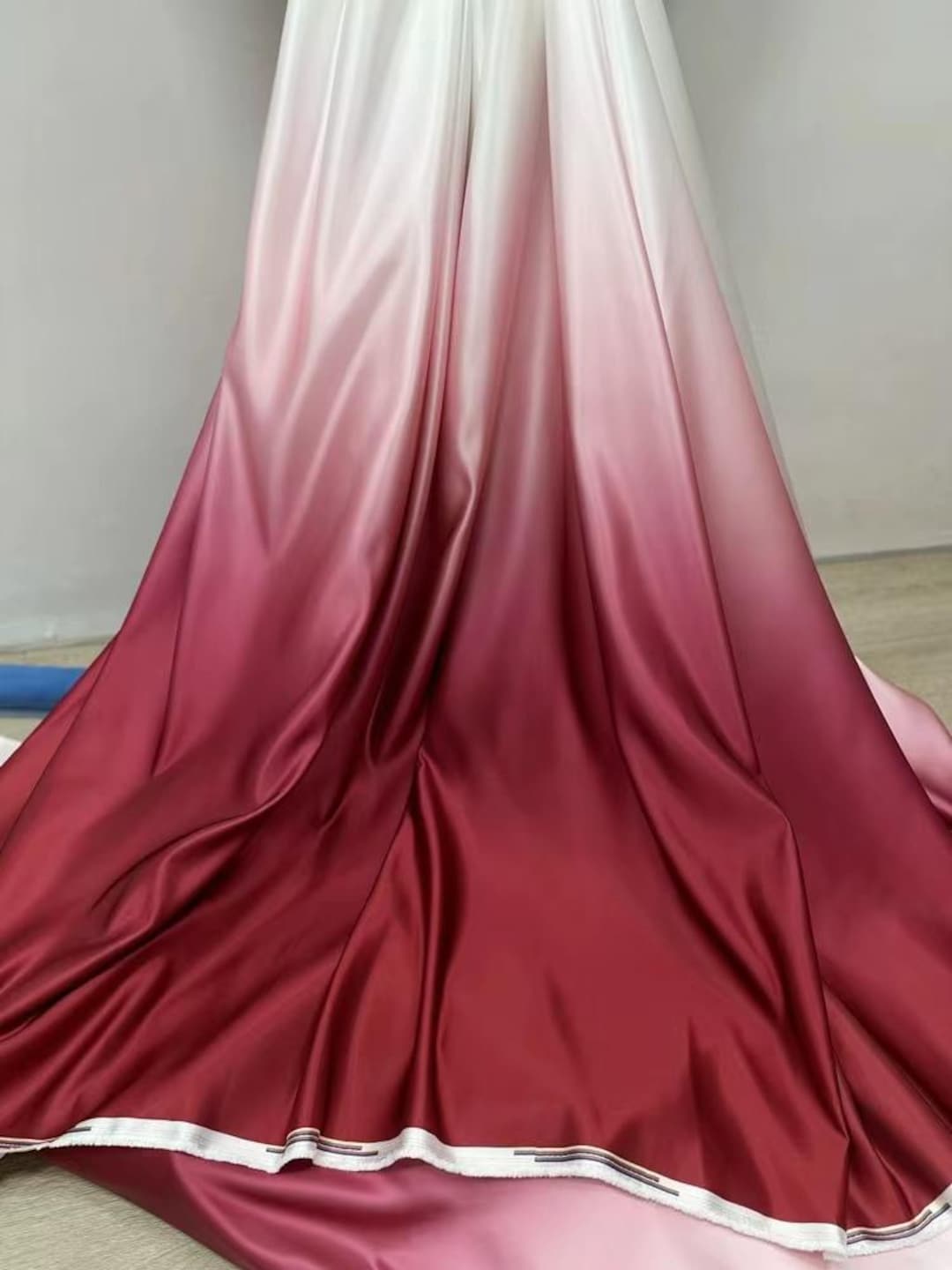 Wine Red Ombre Satin Fabric,stiff and Smooth Gradient Prom Party ...
