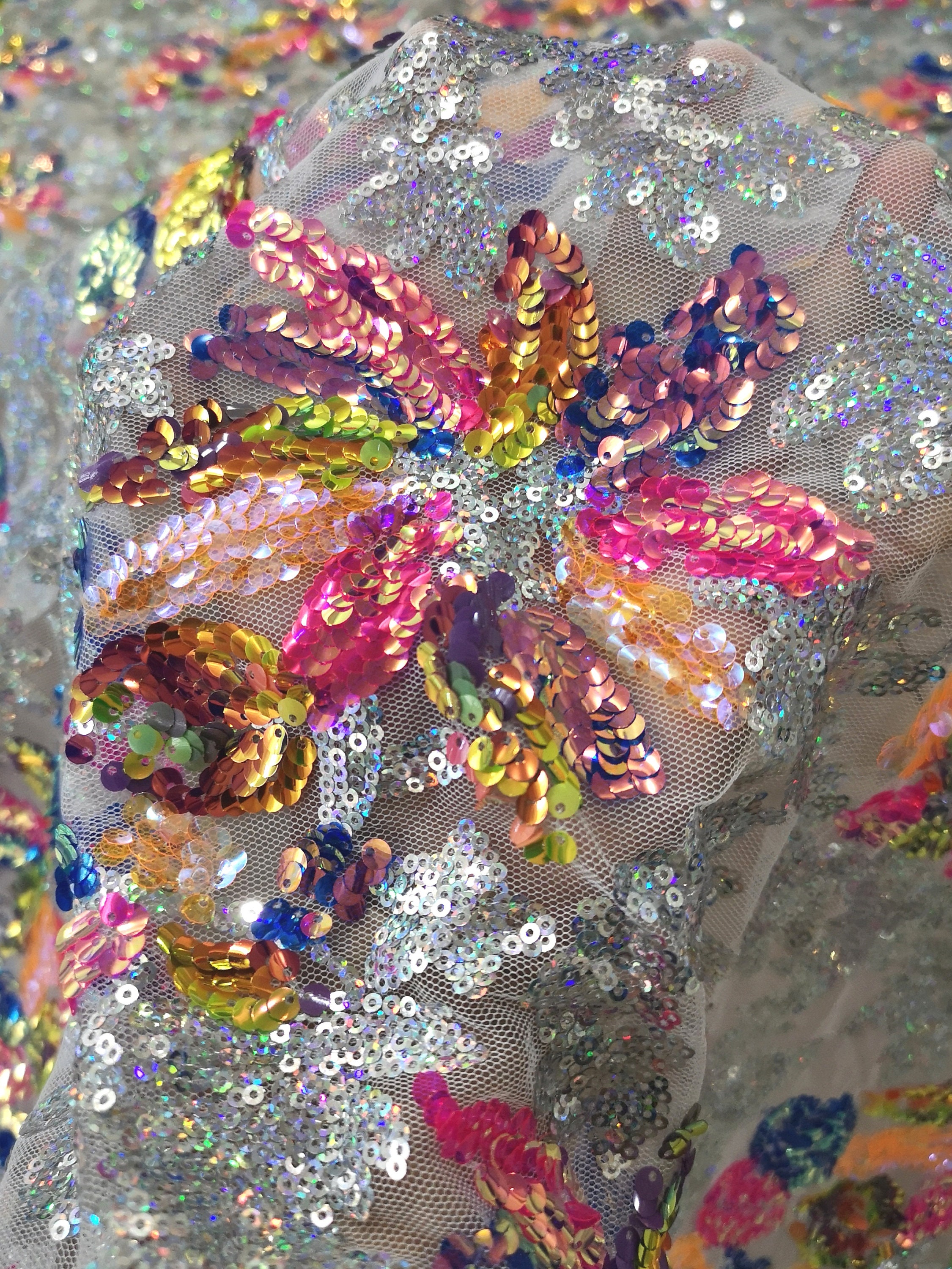 1 Yard 3D Floral Sequin Fabric,mix Colors Flower Dress 1 Yard 3D Floral Sequin Fabric,mix Colors Flower Dress
