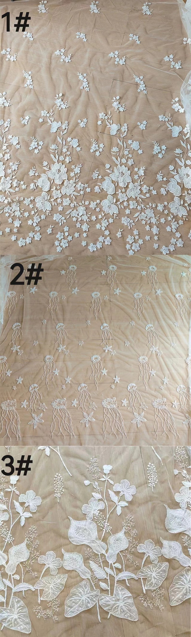 1yard Off-white Jellyfish Lace Fabric,soft Embroidery Starfish Flower ...