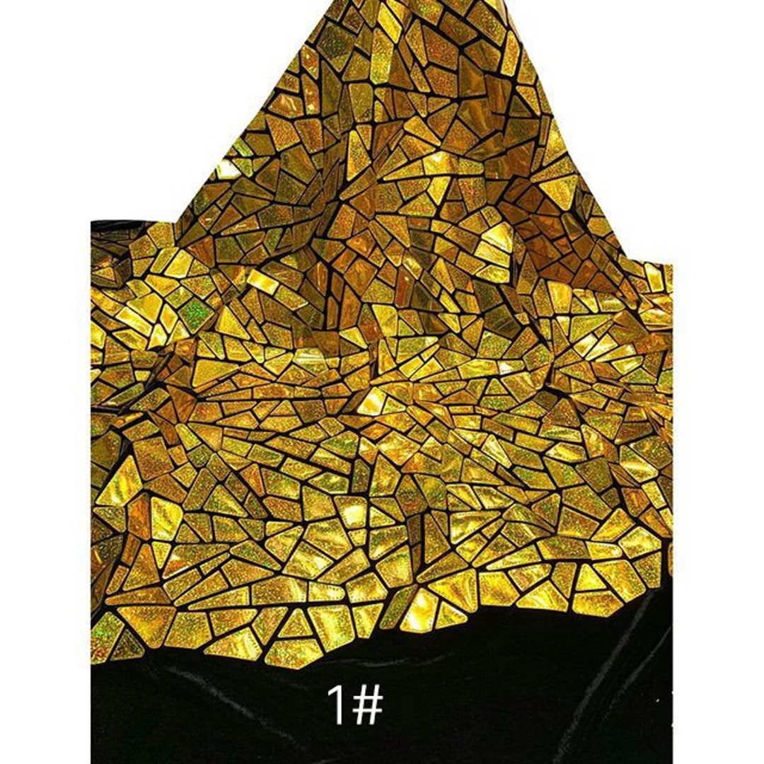 1yard Holographic Gold Geometry Sequin Fabric,2way Stretch Embroidery ...