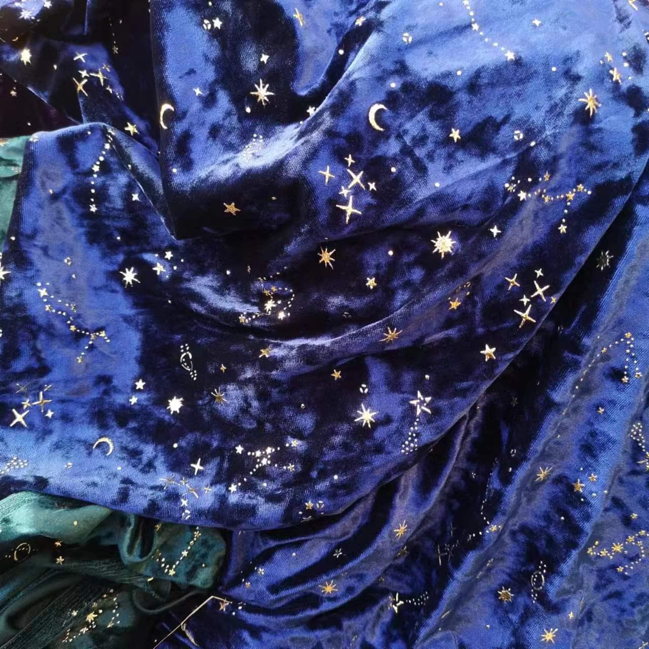 4way Stretch Navy Starry Sky Velvet Fabric,blue Soft Smooth Silk ...