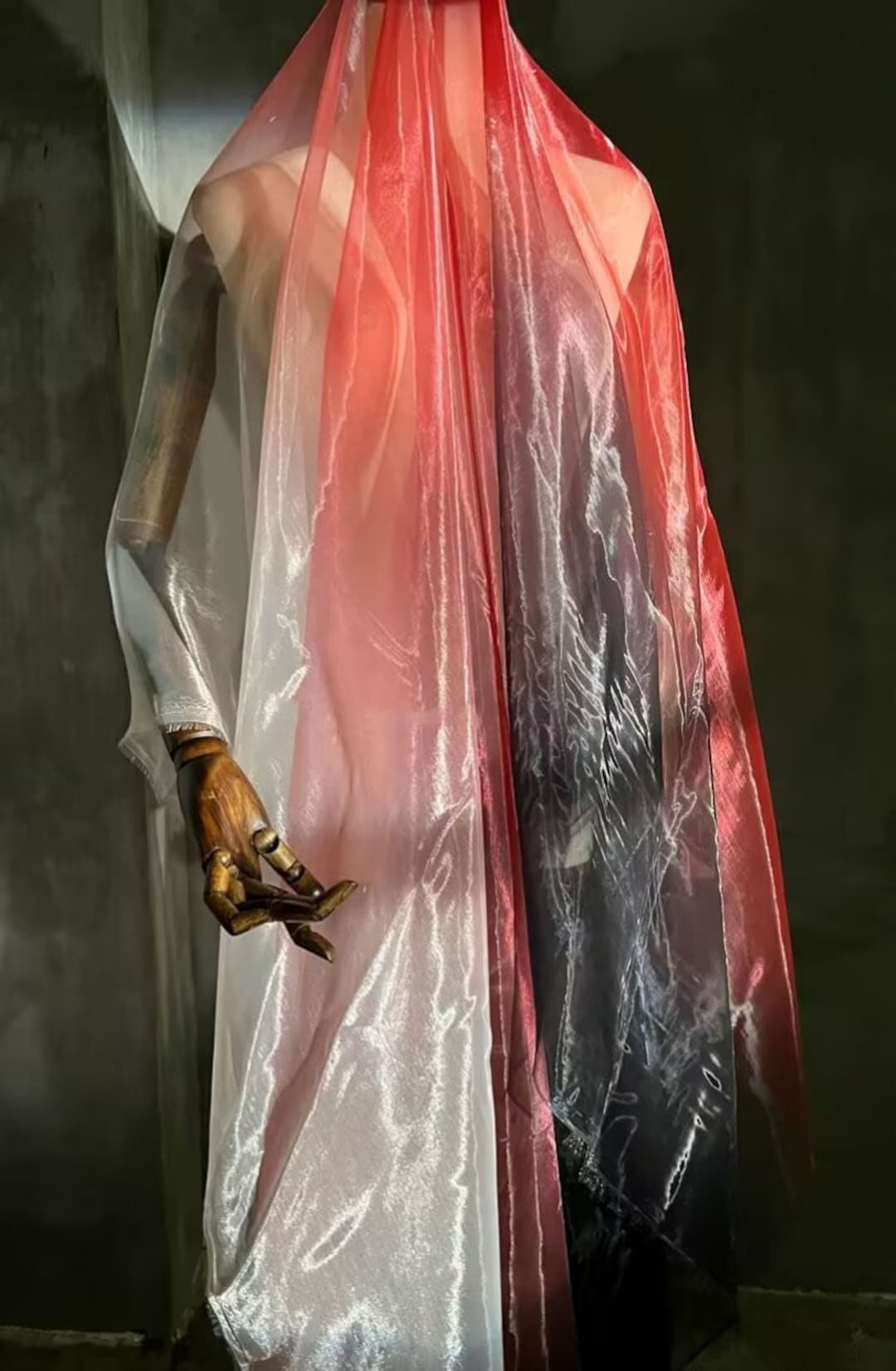 1 Yard Gradient Organza Fabric,red Black Gradual Change Tulle Fabric ...