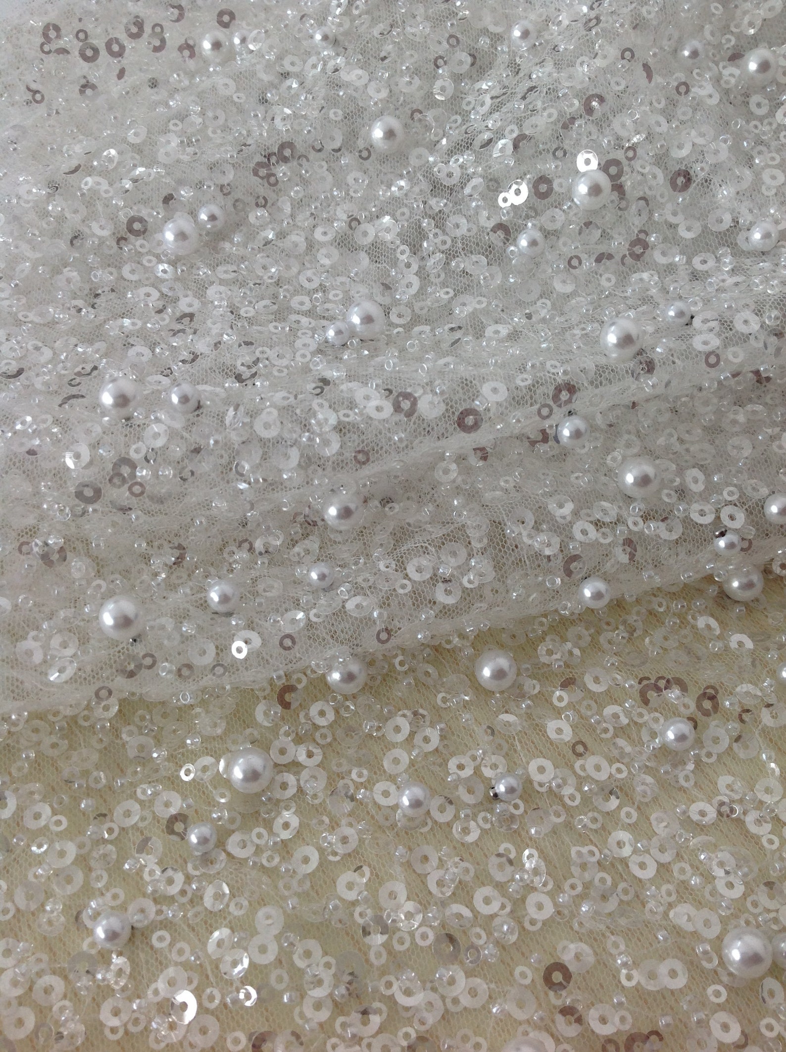 1yard Off- White Beaded,transparent Crystle Sequin Lace Fabric,wedding ...