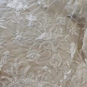 1 Yard Ivory Mushroom Lace Fabric,heavy Embroidery Champagne Lace With ...