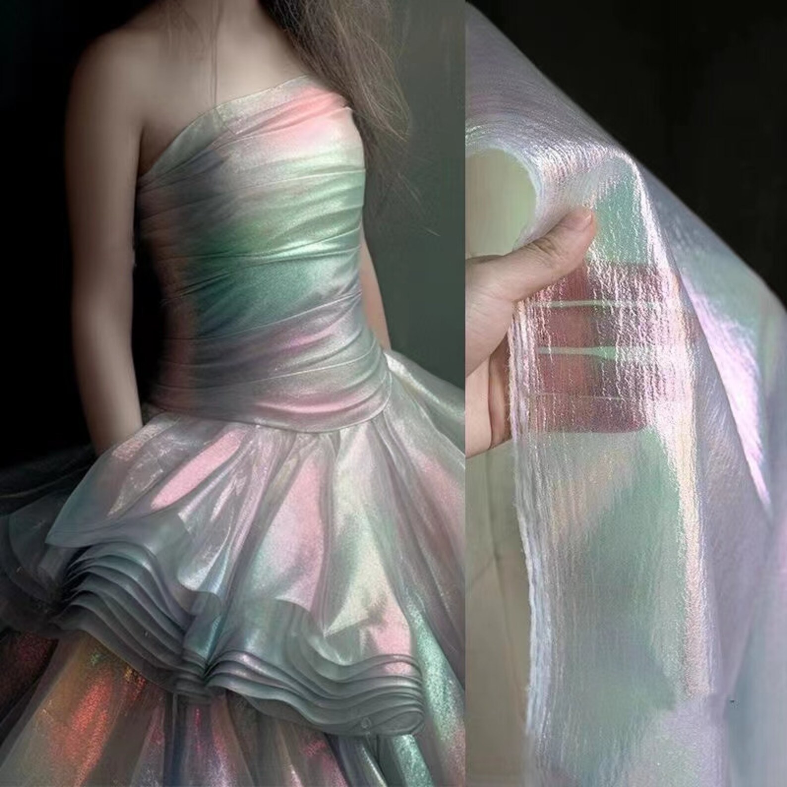 Iridescent Folds Pearl Yarn, Crinkle Sheer Organza Fabric,pleated ...
