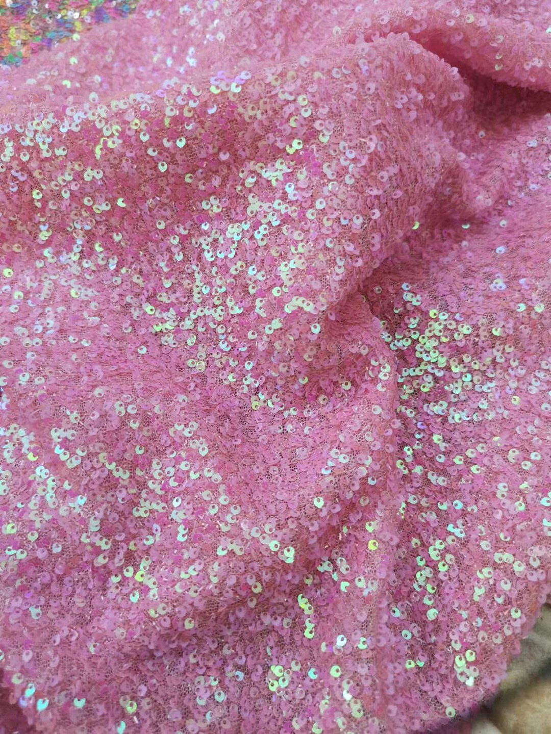 Pink Sequin Fabric,slight Stretch 2way Magic Fabric,embroidery Lace ...