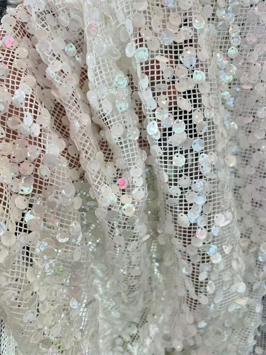 Off White Sequin Fabric,3d 7mm Droplet Sequins Embroidery on Hollow Out ...