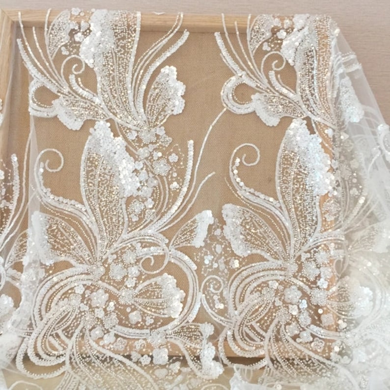 1yard off White Bead Lace Fabric,embroidery Big Flower Lace Fabric ...