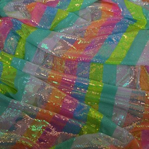 1 Yard Rainbow Strip Sequin Fabric,mix 6 Colors Flower Dress,neon Color ...