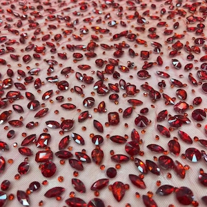 Crystal Red Rhinestone Fabric,3d Glass Stones Stick on Mesh,heavy Bead ...