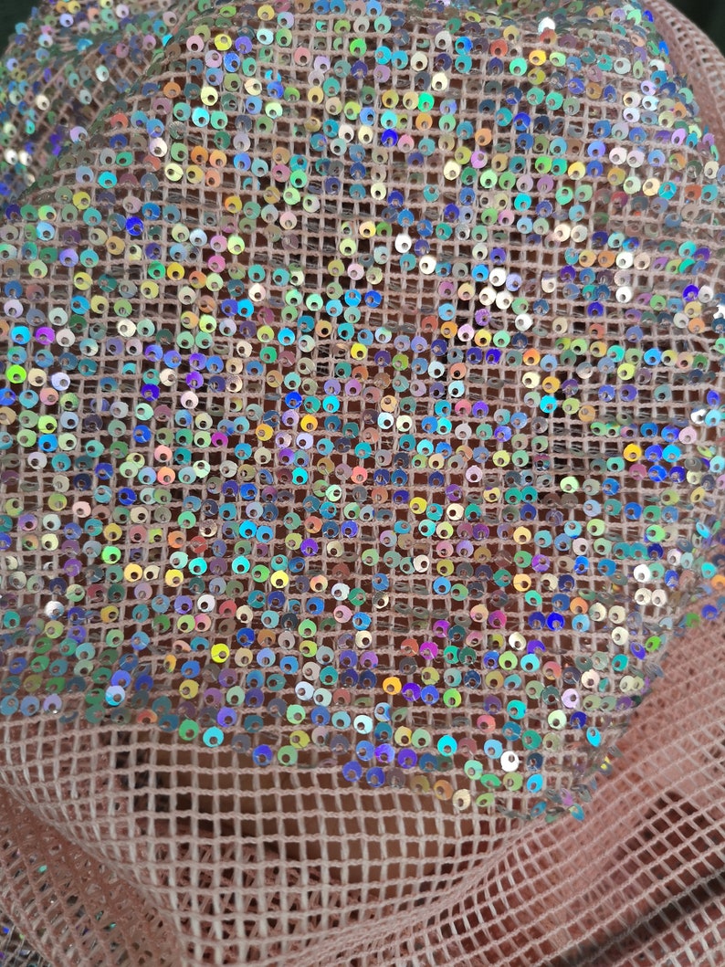 1yard Super Shiny Iridescent Silver Sequin Fabricmini Sequins - Etsy