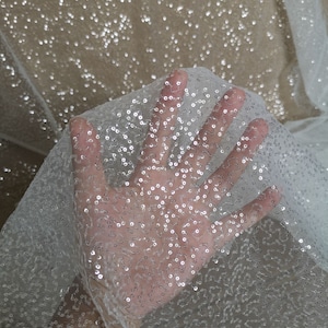 1yard Super Shiny Crystal Clear Sequin Lace,2mm Mini Transparent Sequin ...