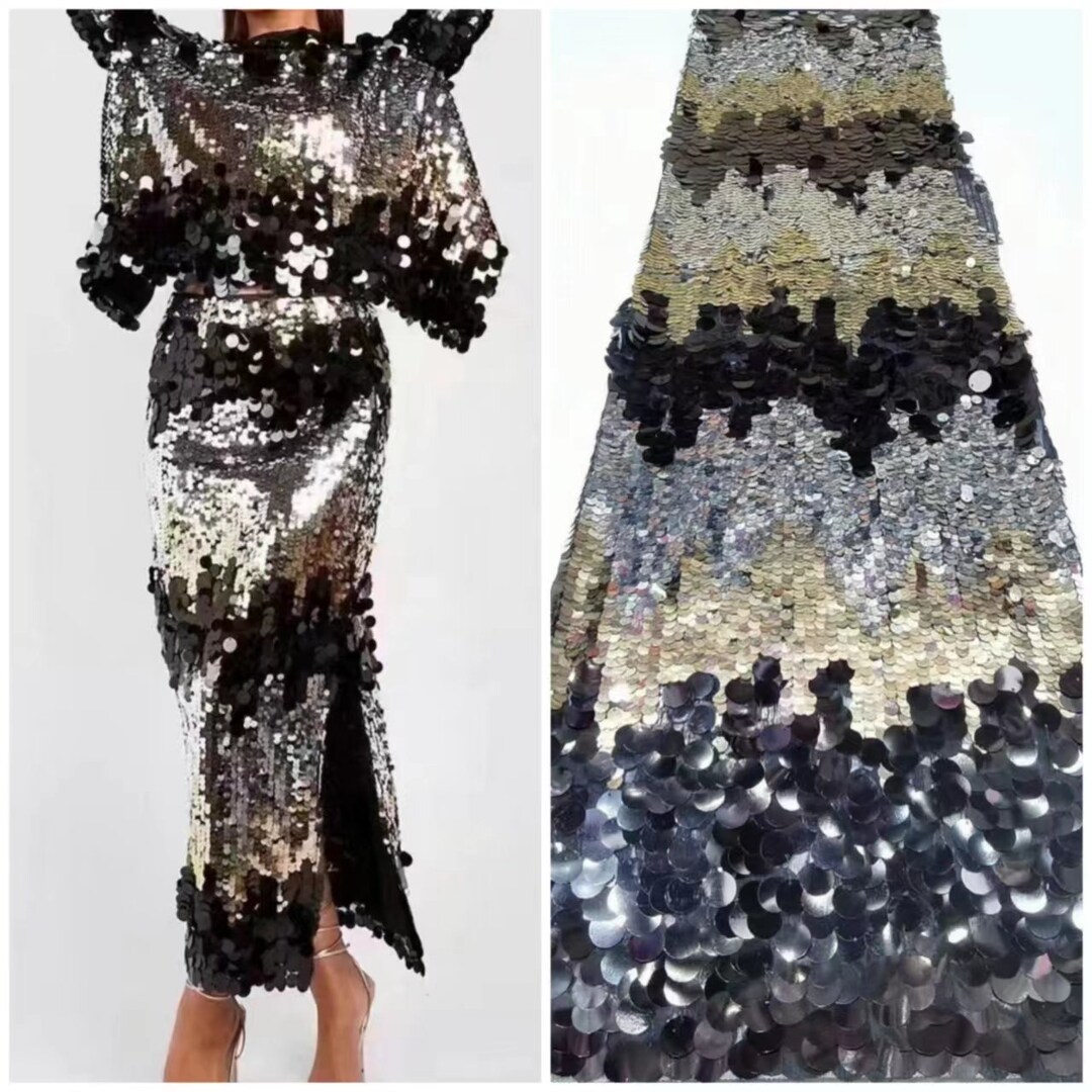 1yard Black Gold Sequin Fabric,mix Colors of 18MM+9MM Sequins ...