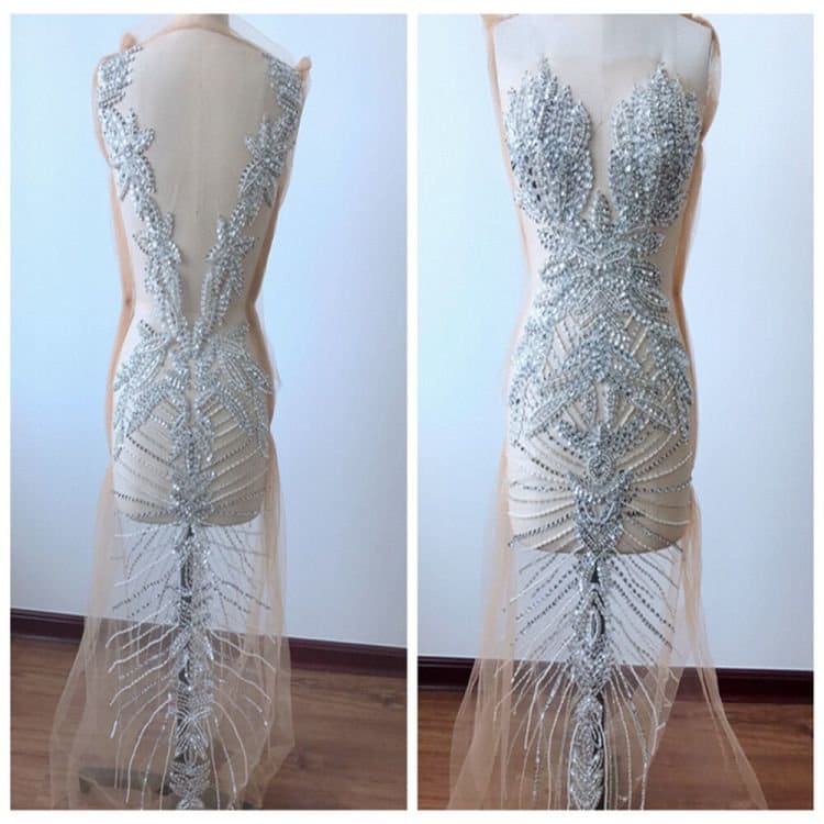 1set of 2 Pieces Silver Beaded Lace Applique,gorgeous Lace Fabric ...