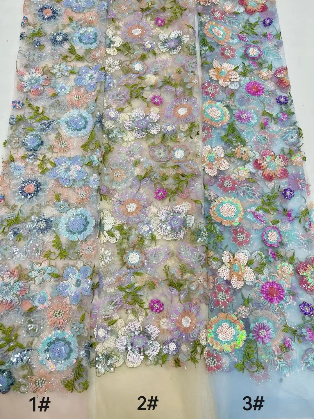 3D Floral Sequin Bead Lace Fabric,colorful Sequin&bead Pearls Flower ...