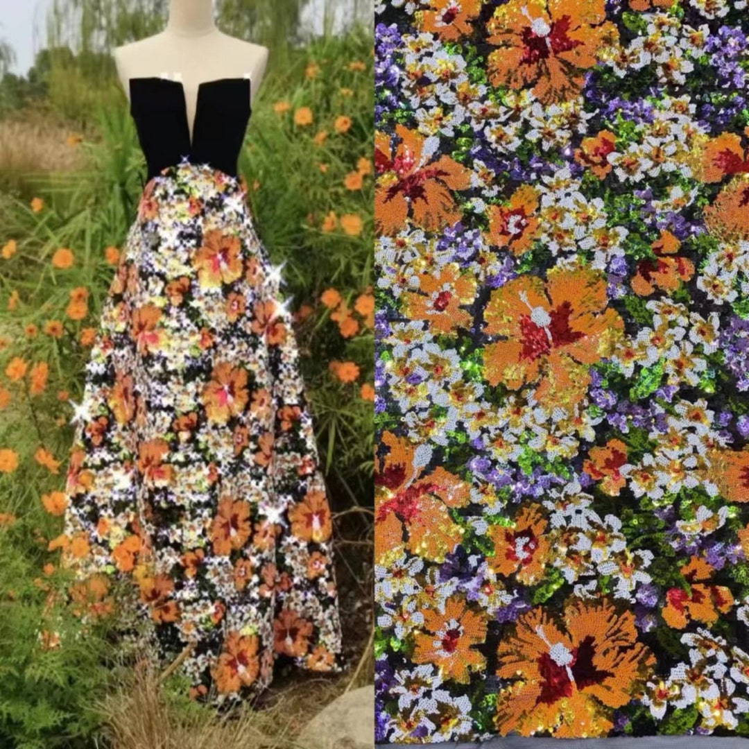 Gorgeous Cushaw Flower Sequin Fabric,heavy Embroidery Floral Lace ...