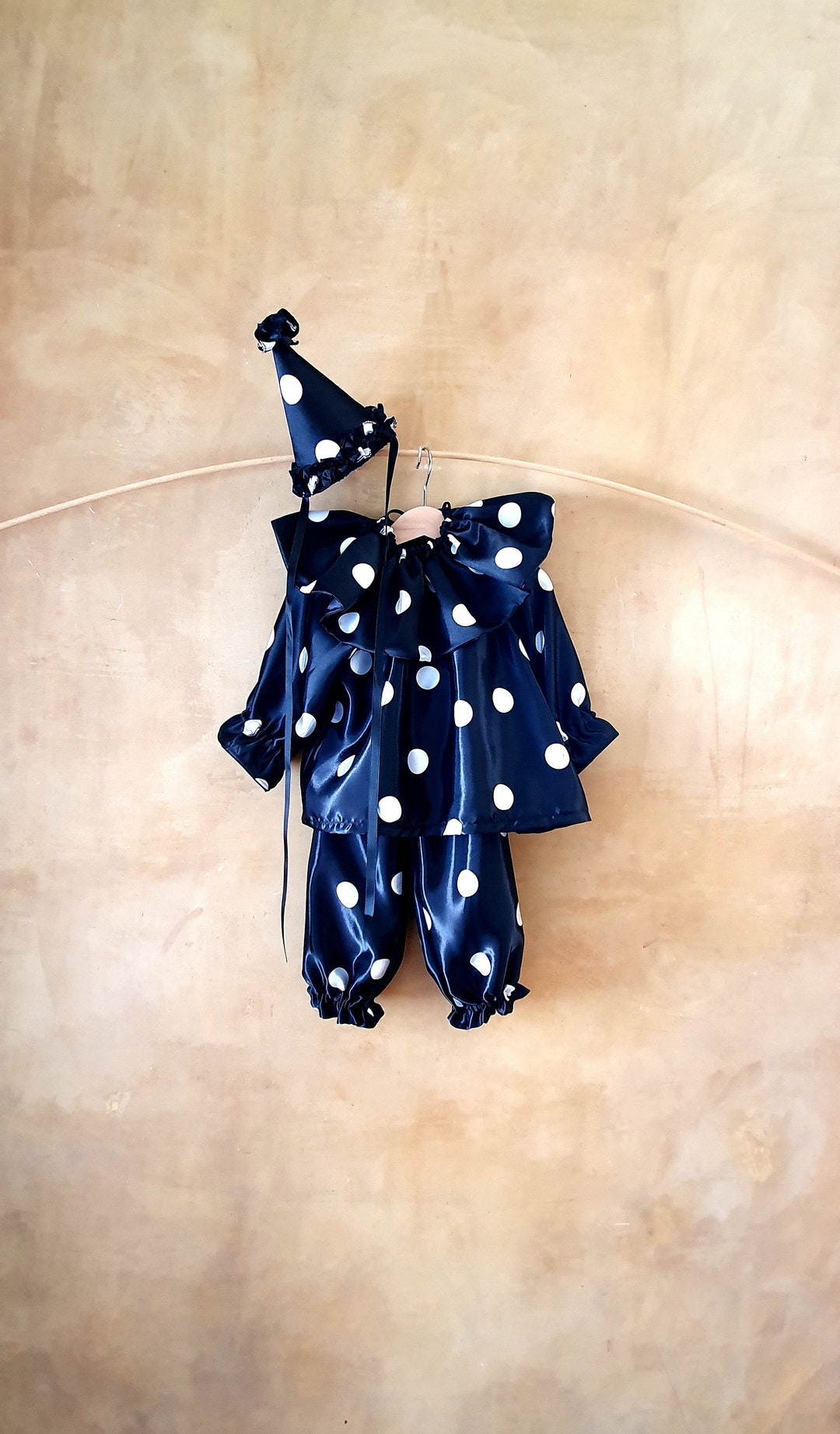 Vintage Baby Clown Costume, Toddler Jester Outfit, Black White Polka ...