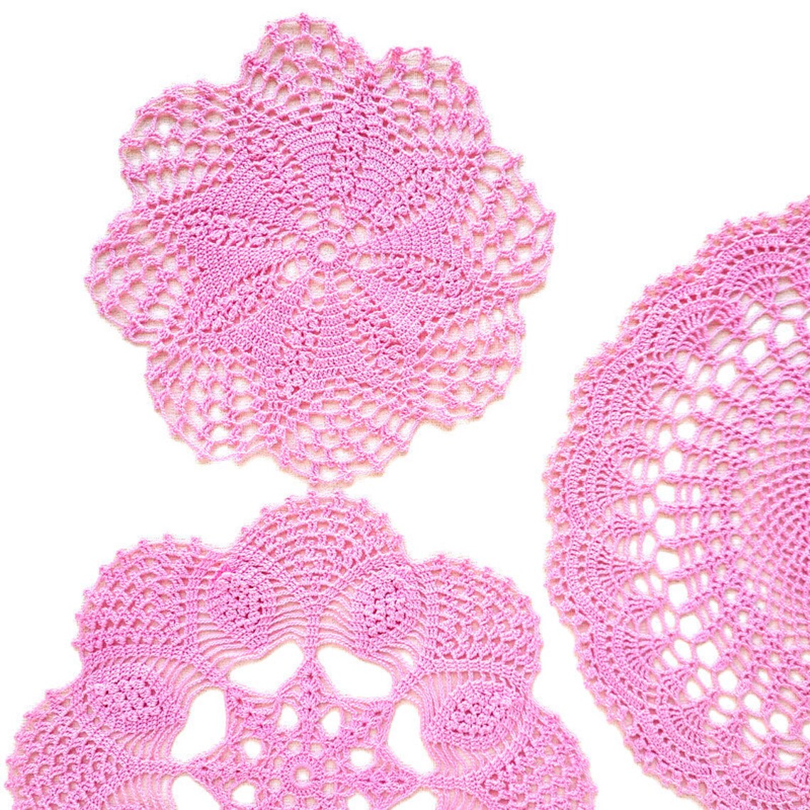 Set of three pastel pink crochet doilies. Mother's day | Etsy