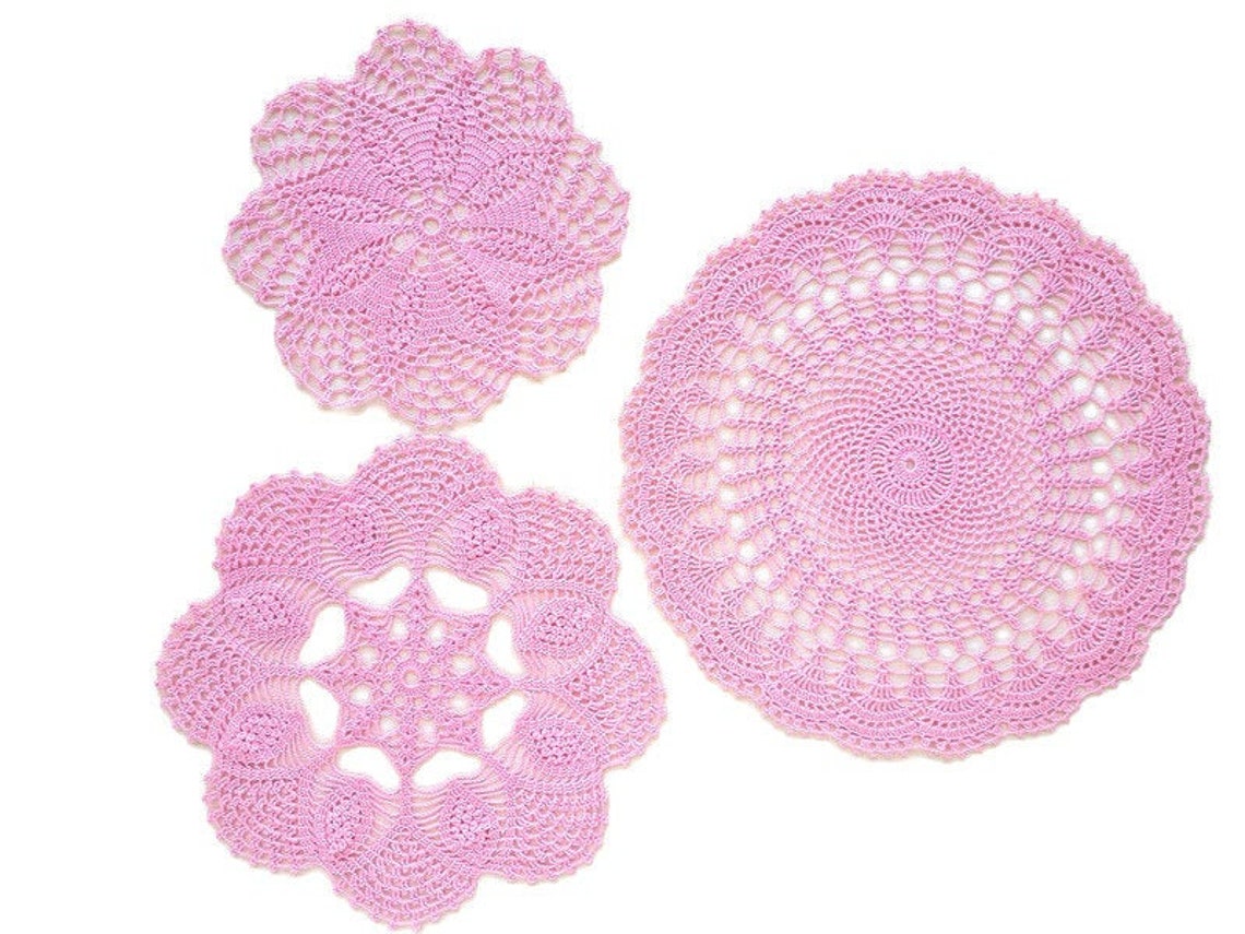 Set of three pastel pink crochet doilies. Mother's day | Etsy