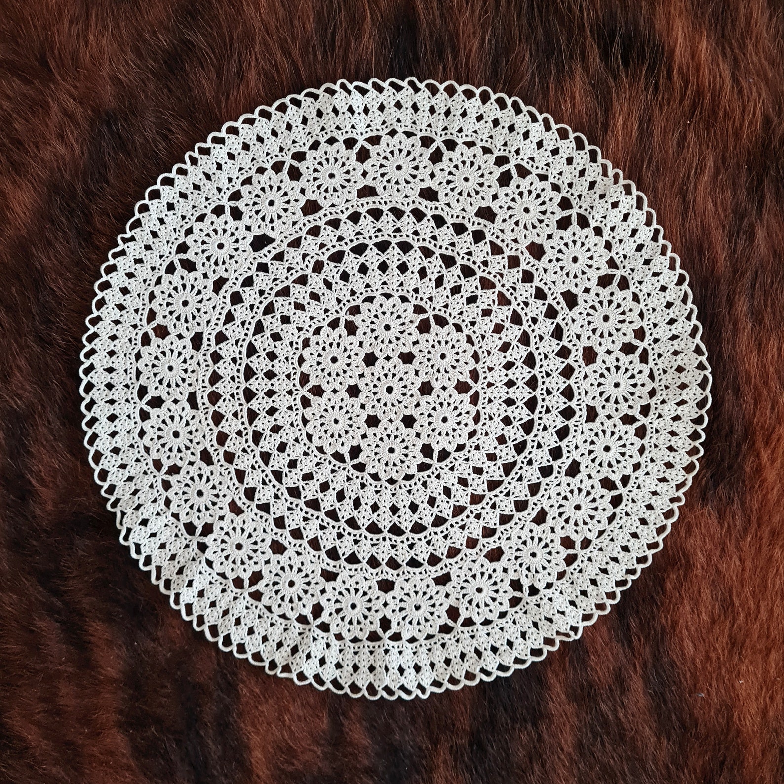 Cream Round Crochet Doily Floral Motif Nightstand Doilies 14 - Etsy