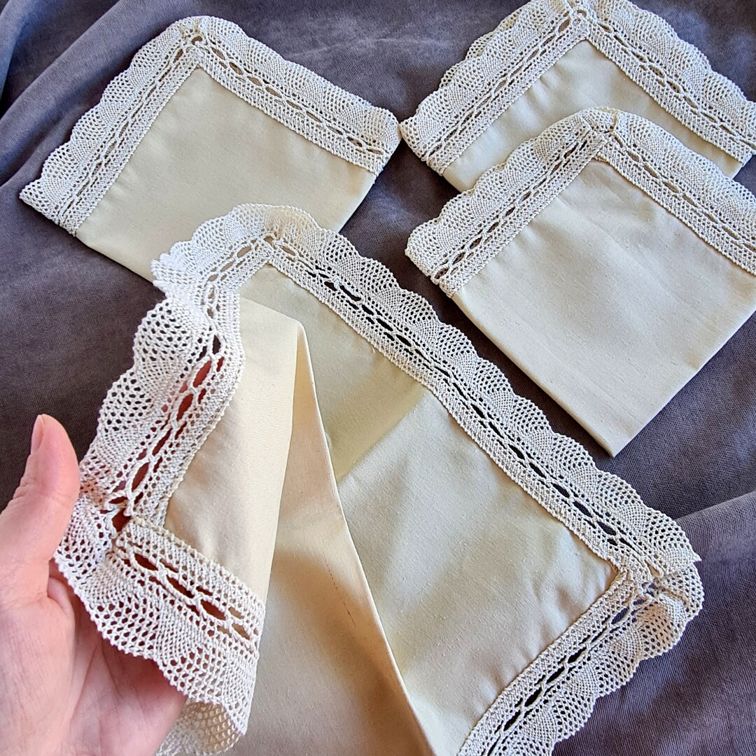 Cocktail Napkins With Lace Border. 12x12 Inch Cotton Napkins Tea Party ...