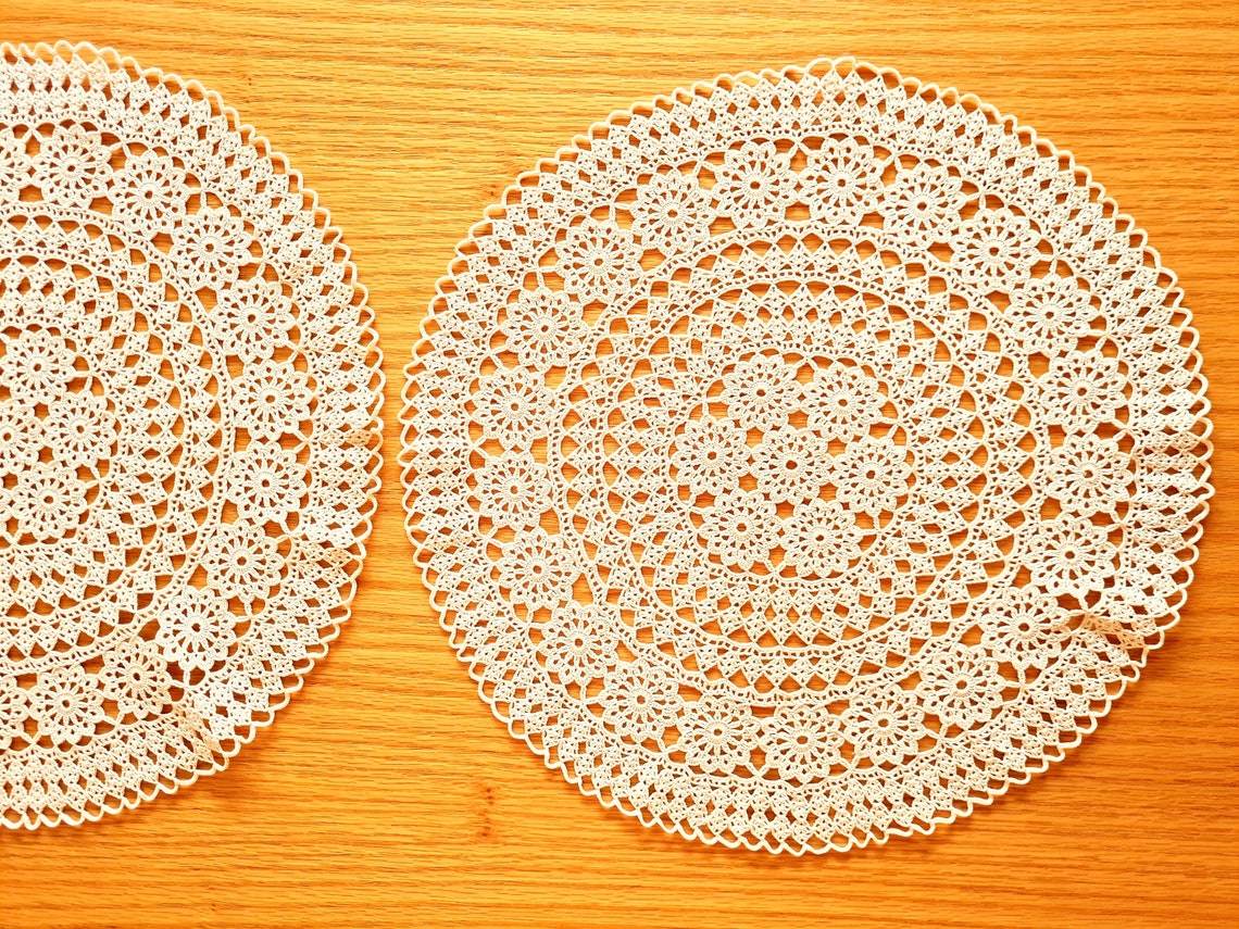 Cream round crochet doily floral motif nightstand doilies 14 | Etsy