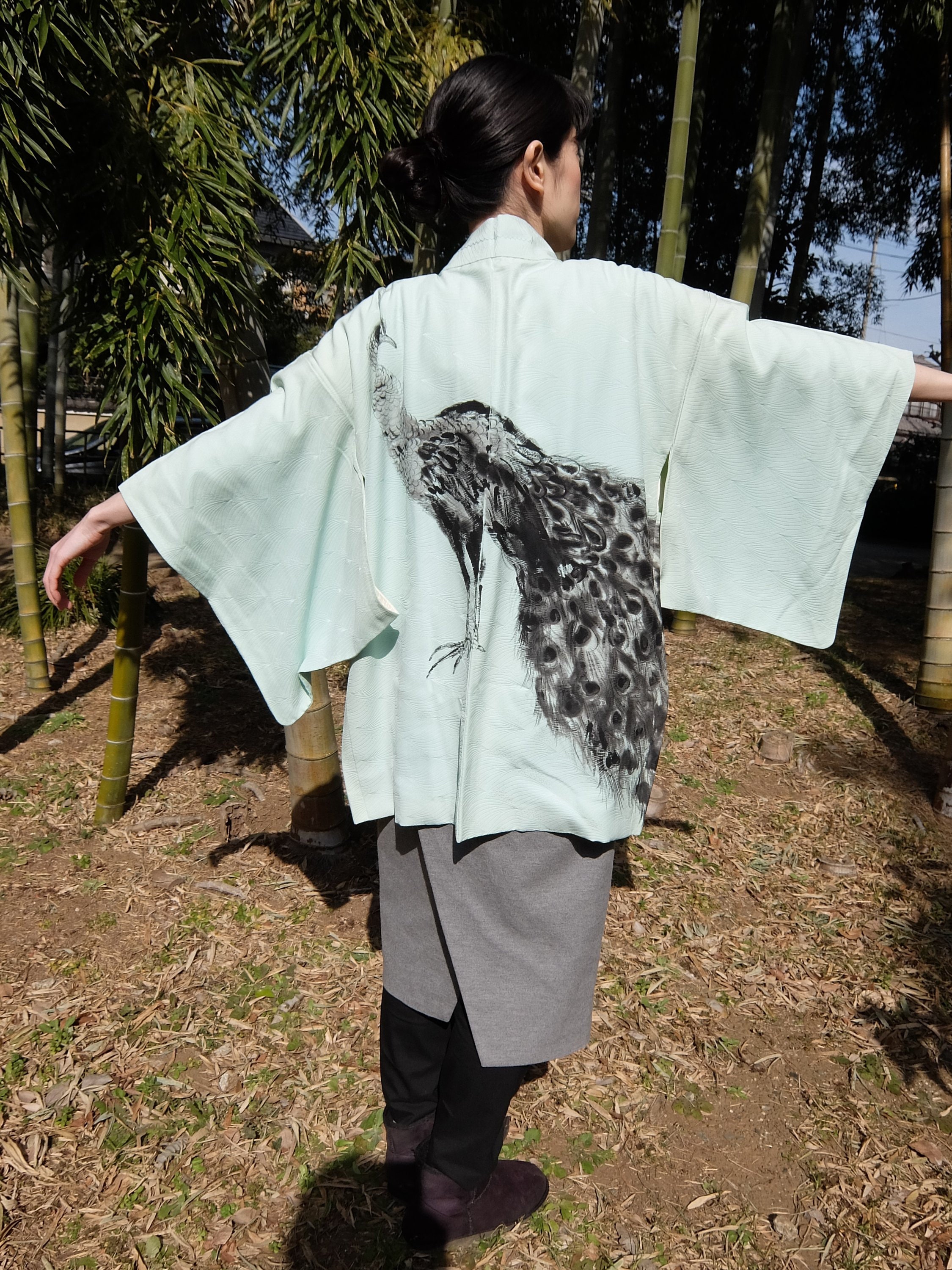Haori Kimono Coat / Peacock / Unisex / Sumi-e Handpainted / - Etsy
