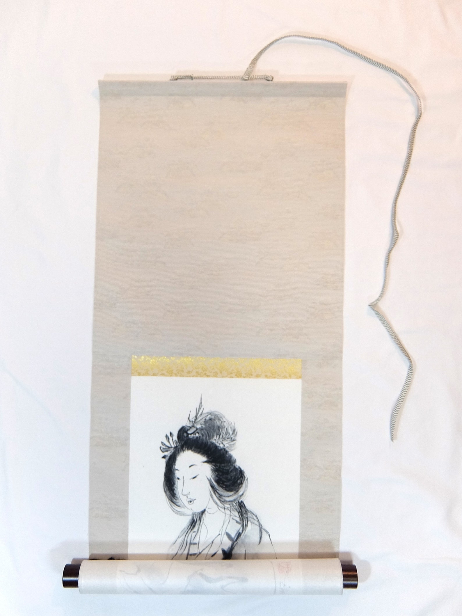 Japanese Beauty, Hanging Scroll, Ukiyoe, Japanese Black Ink Painting, Sumie, Wall Decor ...