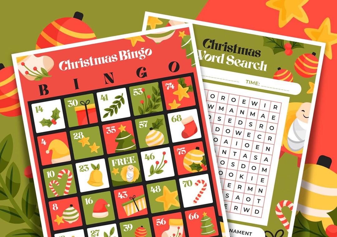 CHRISTMAS BINGO (20 Cards) + Bonus Word Search - Christmas Themed ...