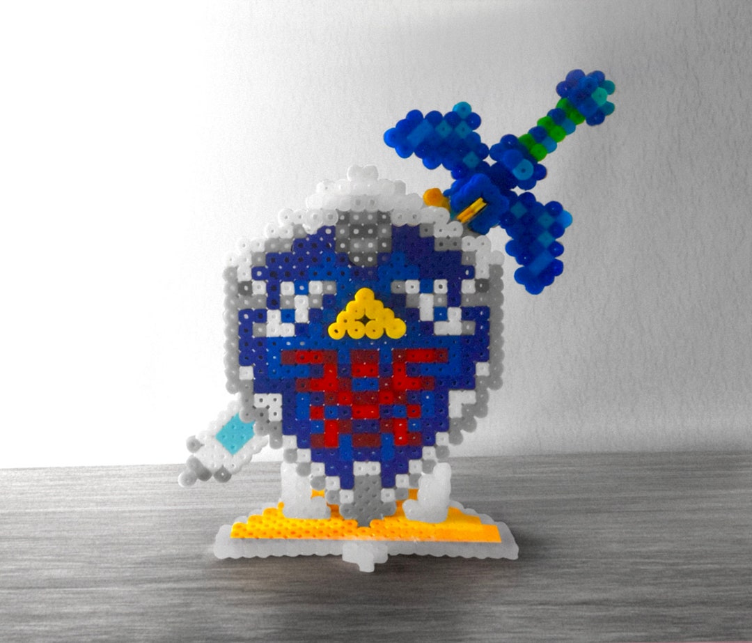 Perler Bead Hylian Shield and Master Sword W/ Stand Zelda Inspired - Etsy