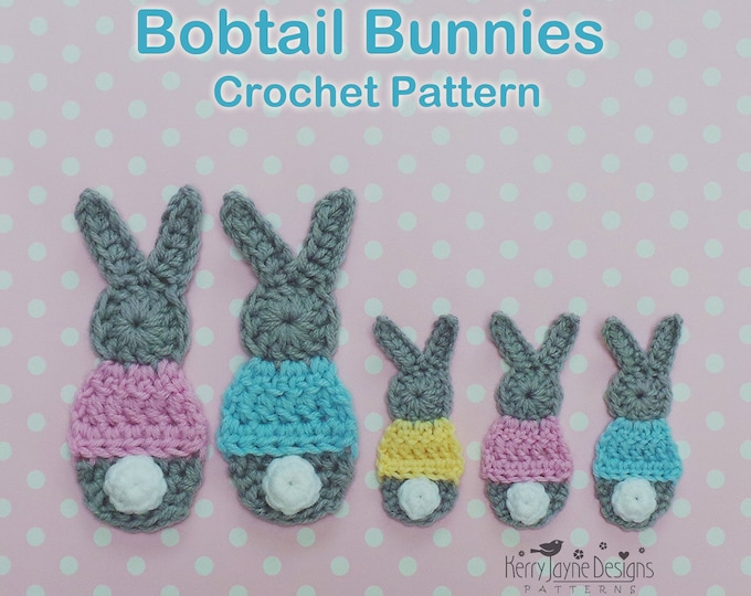 CROCHET PATTERN for the Pixie Rabbit Applique Crochet Applique Sewing Design Flat Cotton Tail ...