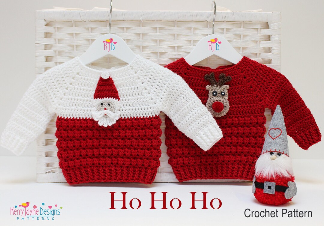 CHRISTMAS JUMPER Crochet Pattern - With Santa and Reindeer Appliques ...