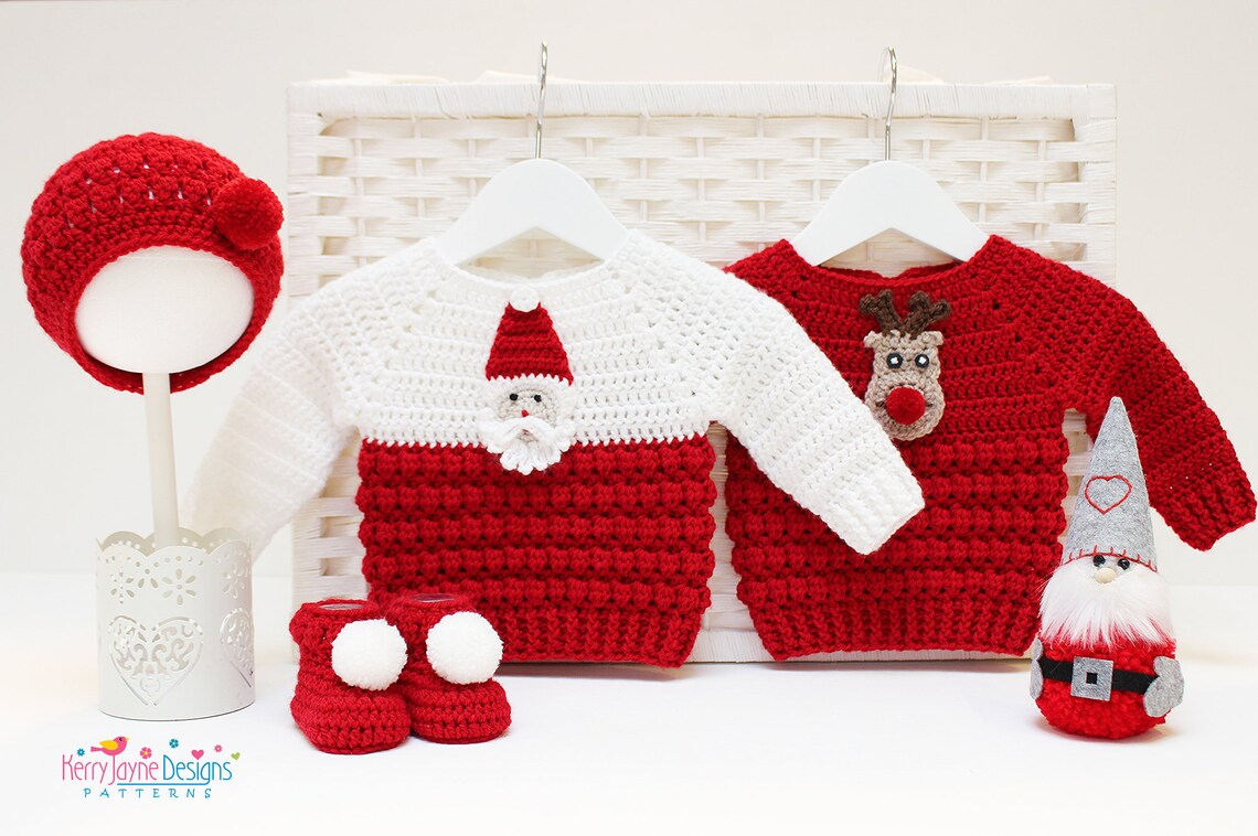 CHRISTMAS SWEATER Crochet Pattern - With Santa and Reindeer Applique ...