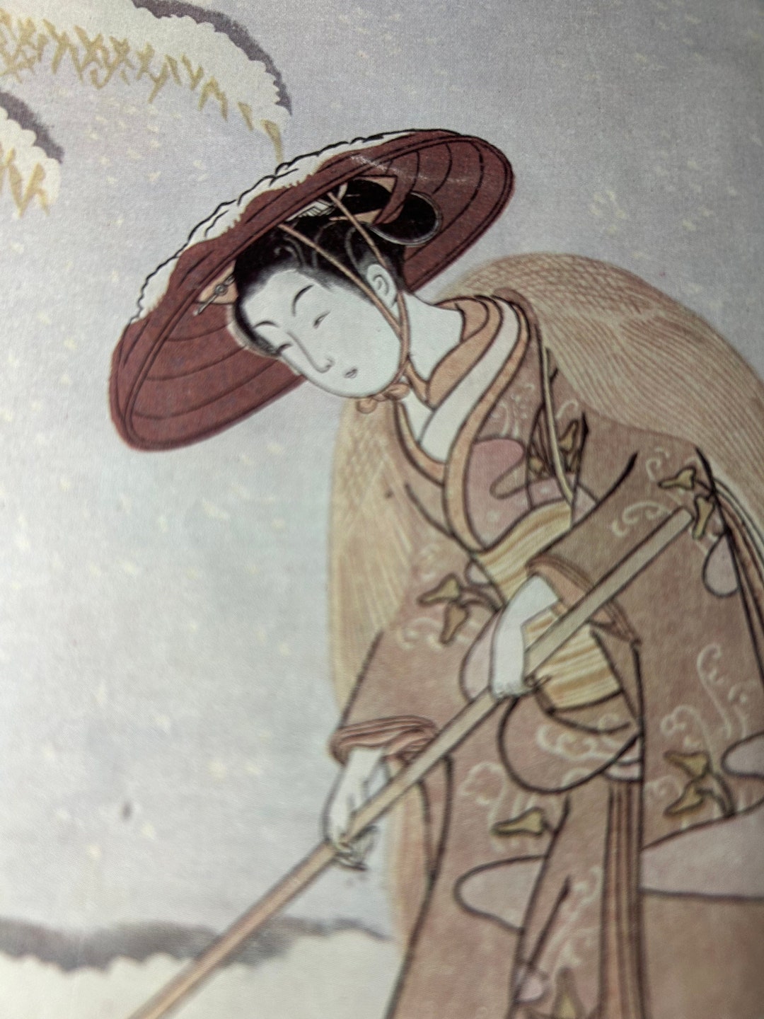 Young Japanese Woman in Kimono With Straw Hat Discovering a Bamboo ...