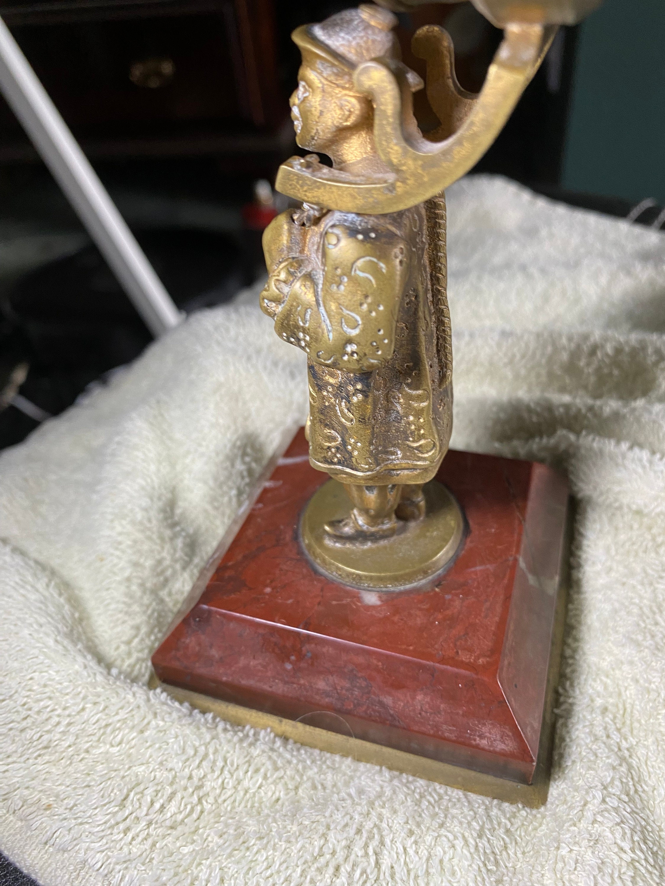 19th Century Table Top Chinese Figurine Brass Aneroid Barometer Marble ...