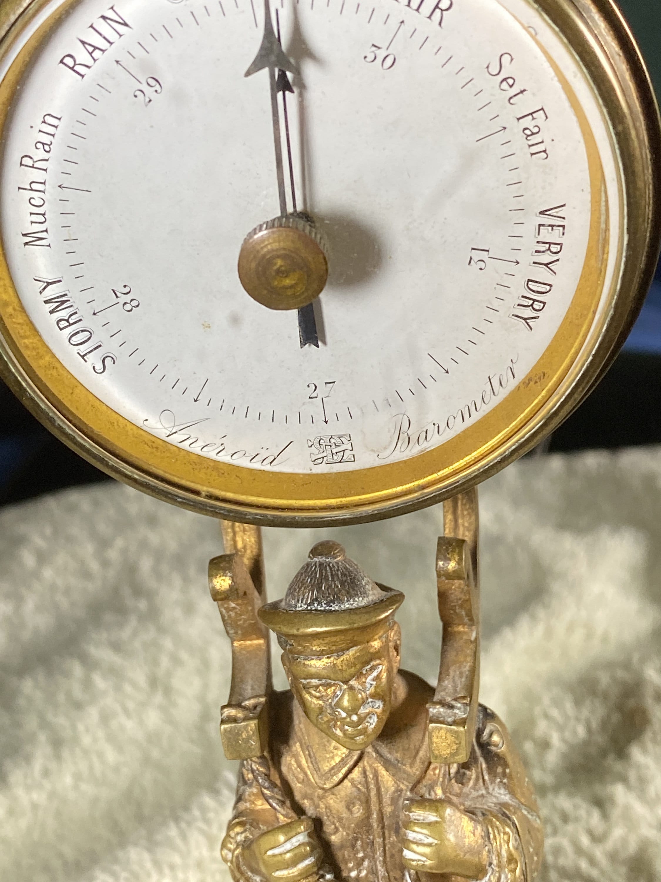 19th Century Table Top Chinese Figurine Brass Aneroid Barometer Marble ...
