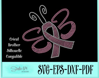 Download Butterfly Cancer Rhinestone Svg, Template, Cricut, Silhouette ...