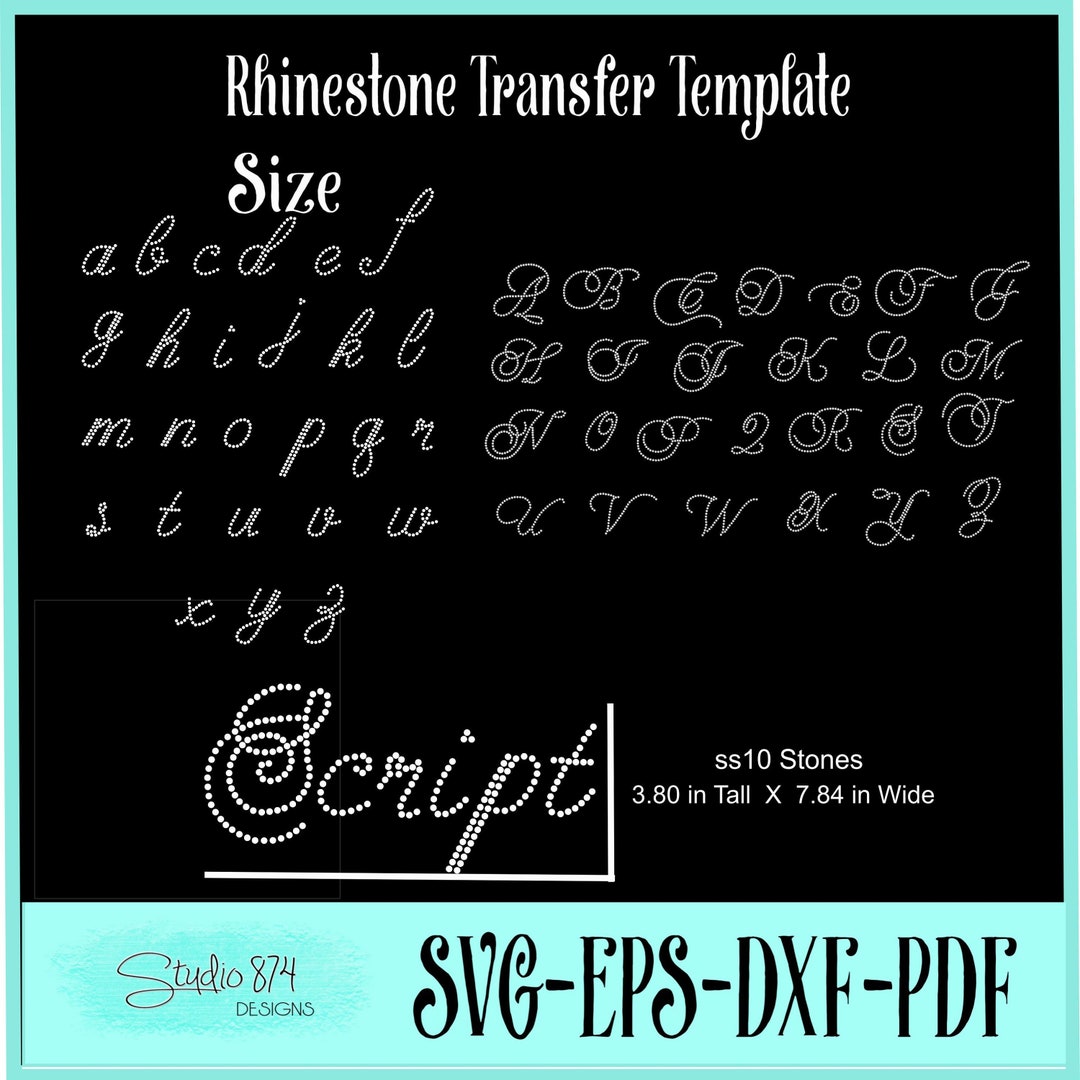 Rhinestone Instant Download Font SVG Template - Script Font - Uppercase ...