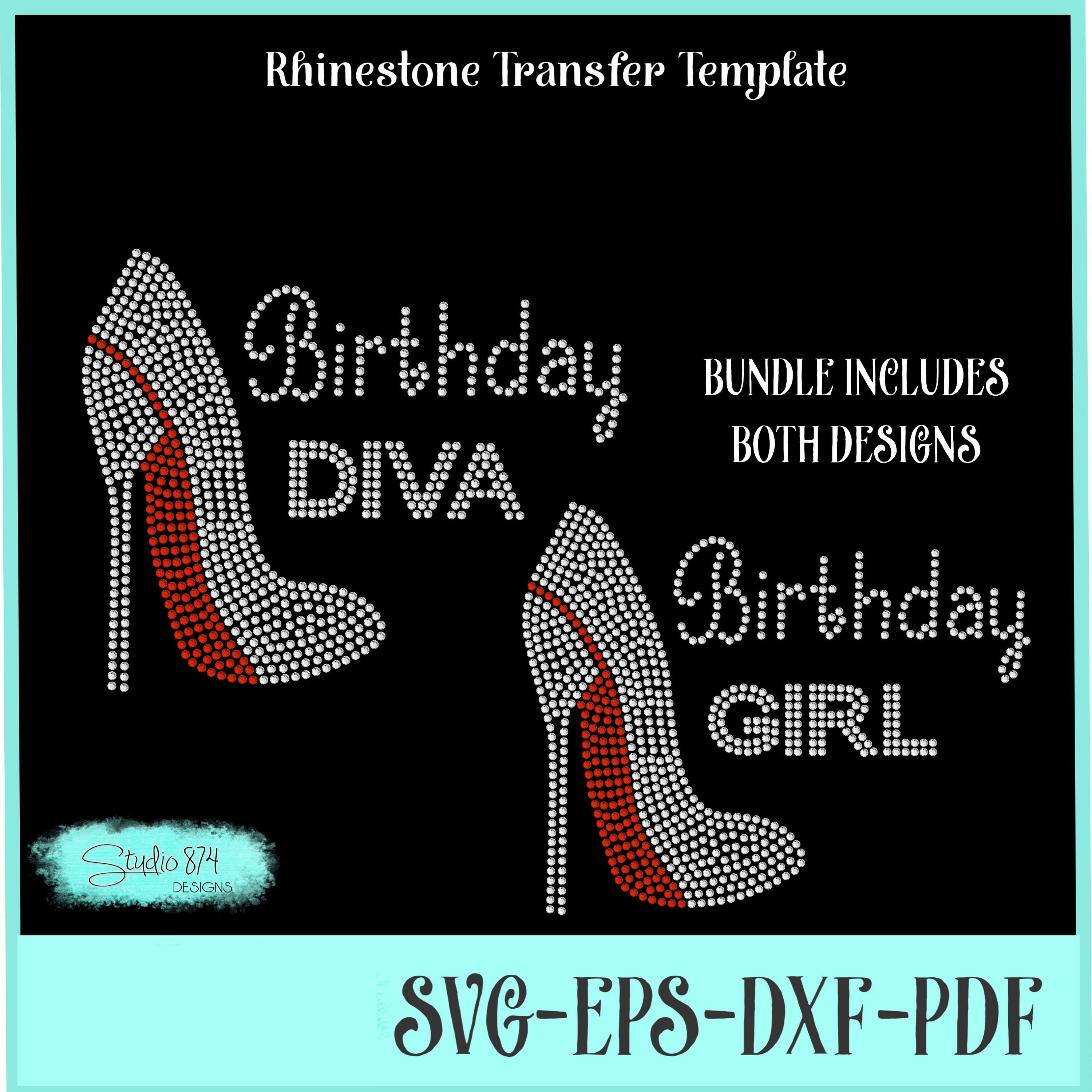 Bundle Birthday Diva and Girl Rhinestone Transfer Template | Etsy