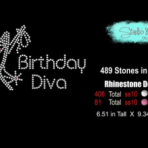 Birthday Diva Rhinestone SVG Transfer Template - Sticky Flock EPS ...