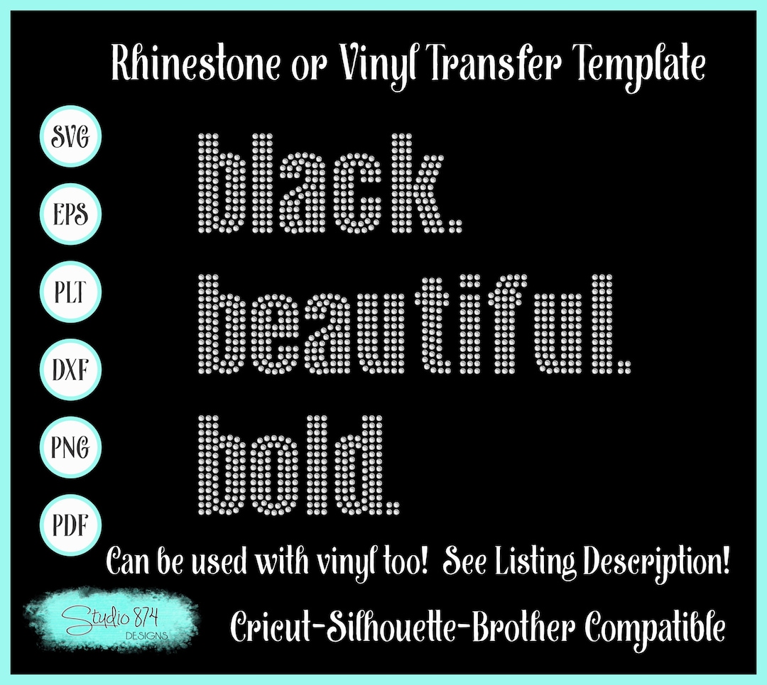 Black Beautiful Bold Rhinestone SVG Template - EPS Sticky Flock ...