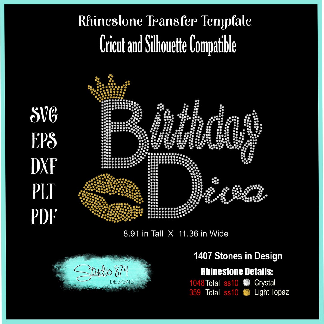 Birthday Diva Rhinestone Instant Download SVG, EPS Digital Transfer ...